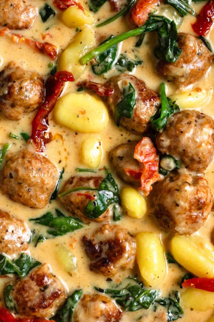 Slow Cooker Tuscan Chicken Meatballs with Gnocchi - The Foreign Fork